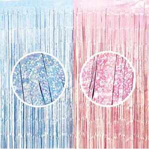 Gender Reveal Kit, Gender Reveal Party Supplies, Gender Reveal Decorations, Blue and Pink Balloons Arch & Garland Kit, Metallic Fringe Curtains Party Decorations, Boy or Girl Gender Reveal Ideas