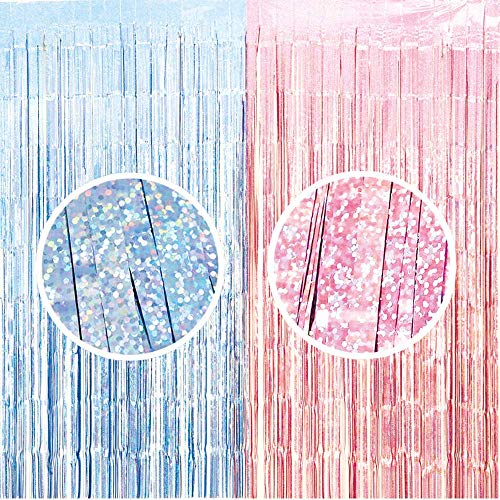 Gender Reveal Kit, Gender Reveal Party Supplies, Gender Reveal Decorations, Blue and Pink Balloons Arch & Garland Kit, Metallic Fringe Curtains Party Decorations, Boy or Girl Gender Reveal Ideas