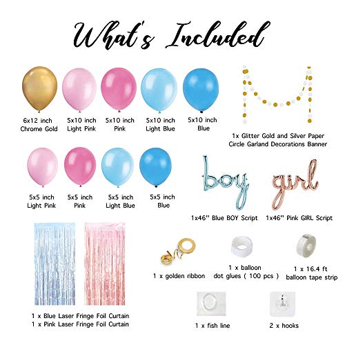 Gender Reveal Kit, Gender Reveal Party Supplies, Gender Reveal Decorations, Blue and Pink Balloons Arch & Garland Kit, Metallic Fringe Curtains Party Decorations, Boy or Girl Gender Reveal Ideas