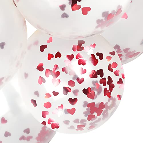 Valentines Day Balloon Garland Arch Kit, 113Pcs White Pink Red Balloons Red Heart Confetti Balloons with Red Heart Lip Mylar Foil Balloons for Valentines Day Proposal Engagement Wedding Party Decorations