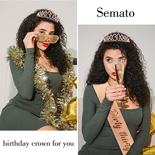 30th Birthday Sash & Rhinestone Tiara Kit- "Dirty thirty" Happy 30th Birthday Decorations for Women 30th Birthday Gifts Party Decorations(rose gold)