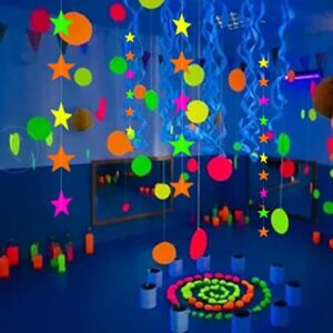 90ft Paper UV Round Neon Garland Stars Neon Streamers Black Light Decorations for Glow Party Supplies and Decorations UV Reactive Neon Party Favors Glow in The Dark Party