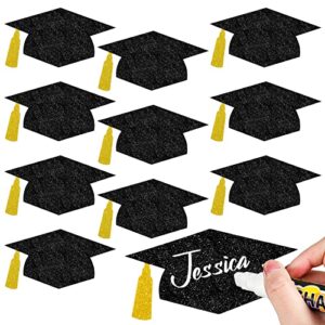 whaline 50pcs grad caps confetti glitter black gold graduation cutouts with 100pcs glue point grad cap table centerpiece for high school college graduation party supplies, 5.7 inch