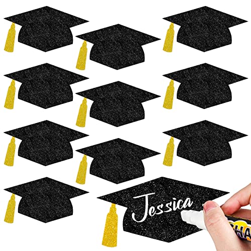 Whaline 50Pcs Grad Caps Confetti Glitter Black Gold Graduation Cutouts with 100Pcs Glue Point Grad Cap Table Centerpiece for High School College Graduation Party Supplies, 5.7 Inch