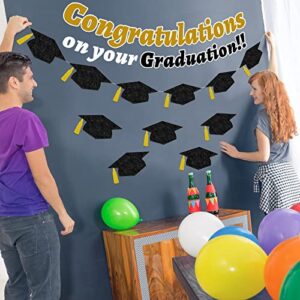 Whaline 50Pcs Grad Caps Confetti Glitter Black Gold Graduation Cutouts with 100Pcs Glue Point Grad Cap Table Centerpiece for High School College Graduation Party Supplies, 5.7 Inch