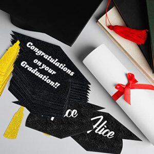 Whaline 50Pcs Grad Caps Confetti Glitter Black Gold Graduation Cutouts with 100Pcs Glue Point Grad Cap Table Centerpiece for High School College Graduation Party Supplies, 5.7 Inch