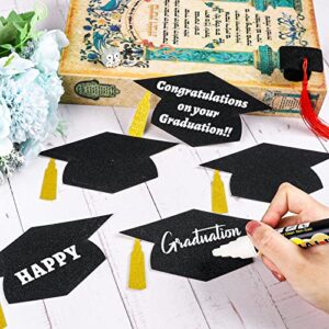 Whaline 50Pcs Grad Caps Confetti Glitter Black Gold Graduation Cutouts with 100Pcs Glue Point Grad Cap Table Centerpiece for High School College Graduation Party Supplies, 5.7 Inch