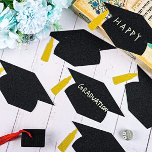 Whaline 50Pcs Grad Caps Confetti Glitter Black Gold Graduation Cutouts with 100Pcs Glue Point Grad Cap Table Centerpiece for High School College Graduation Party Supplies, 5.7 Inch