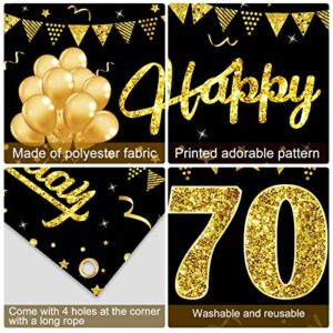 Happy 70th Birthday Banner Decorations for Women Men, Black Gold 70 Birthday Sign Party Supplies, Funny 70 Year Old Theme Birthday Party Backdrop Decor for Indoor Outdoor