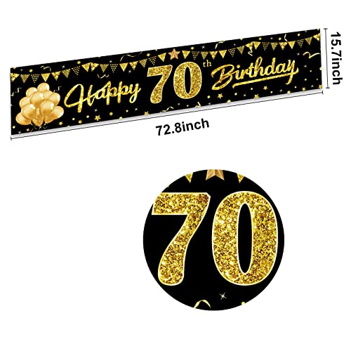 Happy 70th Birthday Banner Decorations for Women Men, Black Gold 70 Birthday Sign Party Supplies, Funny 70 Year Old Theme Birthday Party Backdrop Decor for Indoor Outdoor