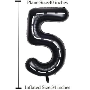 SULALABOO 40 Inch Black 5 Balloon Number Large Helium Number Balloons 0-9 Giant Digital 5th Foil Mylar Big Party Balloon for Boy or Girl Birthday Party Anniversary Decorations