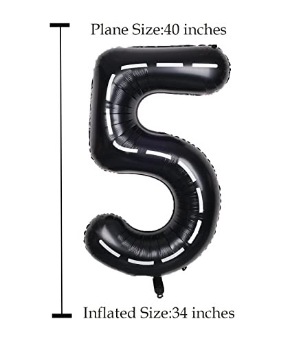 SULALABOO 40 Inch Black 5 Balloon Number Large Helium Number Balloons 0-9 Giant Digital 5th Foil Mylar Big Party Balloon for Boy or Girl Birthday Party Anniversary Decorations