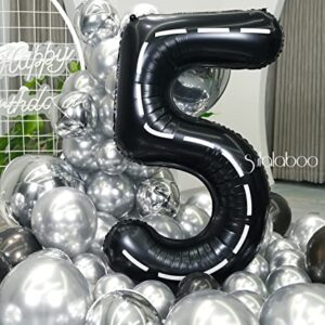 SULALABOO 40 Inch Black 5 Balloon Number Large Helium Number Balloons 0-9 Giant Digital 5th Foil Mylar Big Party Balloon for Boy or Girl Birthday Party Anniversary Decorations