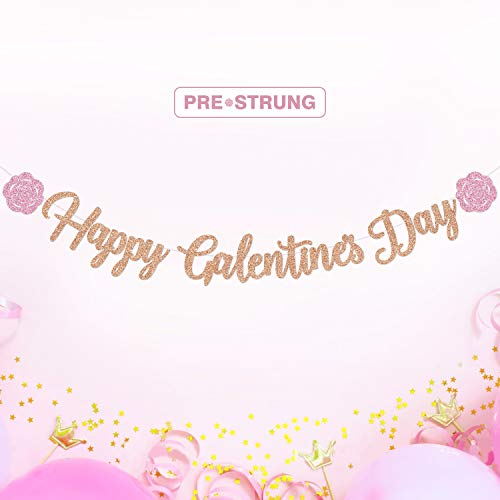 Happy Galentine's Day Banner Rose Gold Glitter Pink Rose Party Decorations Be My Galentine Theme Ideas Valentine's Favors Girls Gathering Photo Booth Props Ladies Celebration Brunch Backdrop Supplies