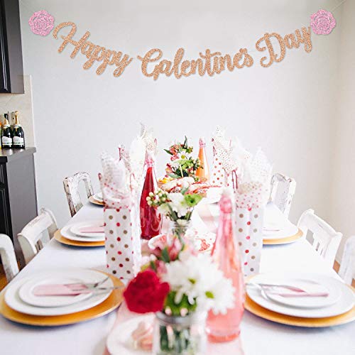 Happy Galentine's Day Banner Rose Gold Glitter Pink Rose Party Decorations Be My Galentine Theme Ideas Valentine's Favors Girls Gathering Photo Booth Props Ladies Celebration Brunch Backdrop Supplies