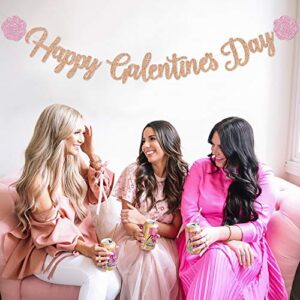 Happy Galentine's Day Banner Rose Gold Glitter Pink Rose Party Decorations Be My Galentine Theme Ideas Valentine's Favors Girls Gathering Photo Booth Props Ladies Celebration Brunch Backdrop Supplies