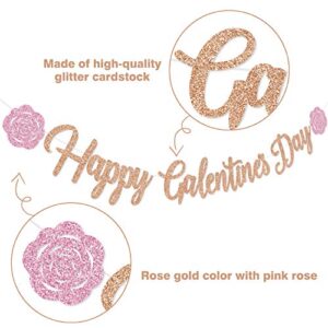 Happy Galentine's Day Banner Rose Gold Glitter Pink Rose Party Decorations Be My Galentine Theme Ideas Valentine's Favors Girls Gathering Photo Booth Props Ladies Celebration Brunch Backdrop Supplies