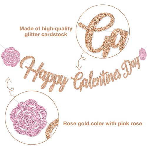 Happy Galentine's Day Banner Rose Gold Glitter Pink Rose Party Decorations Be My Galentine Theme Ideas Valentine's Favors Girls Gathering Photo Booth Props Ladies Celebration Brunch Backdrop Supplies