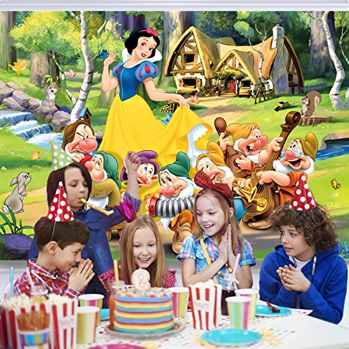 Snow White Backdrop,7x5 FT Princess Snow White Banner Princess Background Snow White and The Seven Dwarfs Backdrop Princess Theme Birthday Party Backdrop Supplies & Decor for Girls