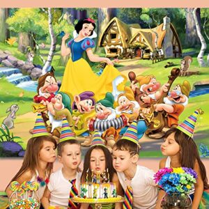 Snow White Backdrop,7x5 FT Princess Snow White Banner Princess Background Snow White and The Seven Dwarfs Backdrop Princess Theme Birthday Party Backdrop Supplies & Decor for Girls