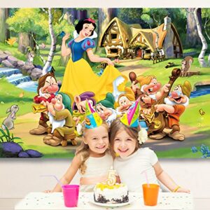 Snow White Backdrop,7x5 FT Princess Snow White Banner Princess Background Snow White and The Seven Dwarfs Backdrop Princess Theme Birthday Party Backdrop Supplies & Decor for Girls