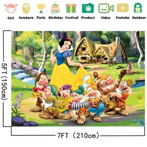 Snow White Backdrop,7x5 FT Princess Snow White Banner Princess Background Snow White and The Seven Dwarfs Backdrop Princess Theme Birthday Party Backdrop Supplies & Decor for Girls