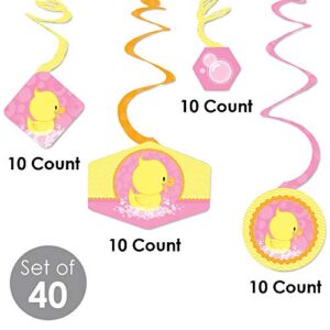 Big Dot of Happiness Pink Ducky Duck - Baby Shower or Birthday Party Hanging Decor - Party Decoration Swirls - Set of 40