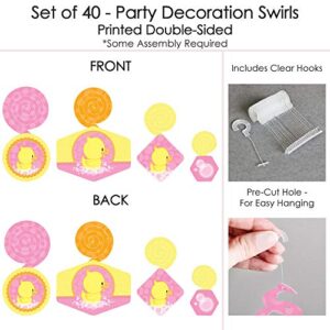 Big Dot of Happiness Pink Ducky Duck - Baby Shower or Birthday Party Hanging Decor - Party Decoration Swirls - Set of 40