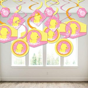 Big Dot of Happiness Pink Ducky Duck - Baby Shower or Birthday Party Hanging Decor - Party Decoration Swirls - Set of 40