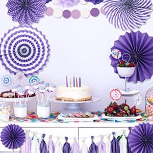 Auihiay 32 Pieces Purple Party Decoration Include Paper Fans, Tissue Paper Pom Poms, Circle Dot Garland and Tissue Paper Tassel for Birthday Wedding Baby Shower Bridal Shower Girls Women Party