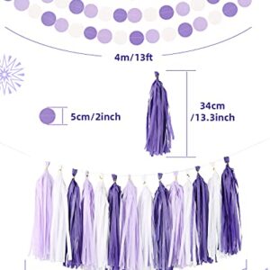 Auihiay 32 Pieces Purple Party Decoration Include Paper Fans, Tissue Paper Pom Poms, Circle Dot Garland and Tissue Paper Tassel for Birthday Wedding Baby Shower Bridal Shower Girls Women Party