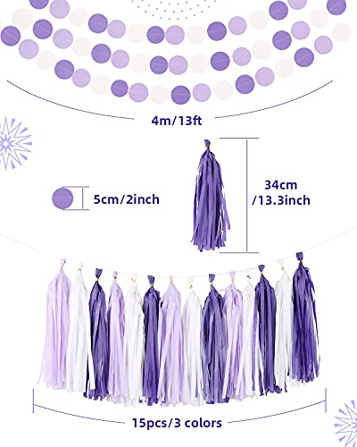 Auihiay 32 Pieces Purple Party Decoration Include Paper Fans, Tissue Paper Pom Poms, Circle Dot Garland and Tissue Paper Tassel for Birthday Wedding Baby Shower Bridal Shower Girls Women Party