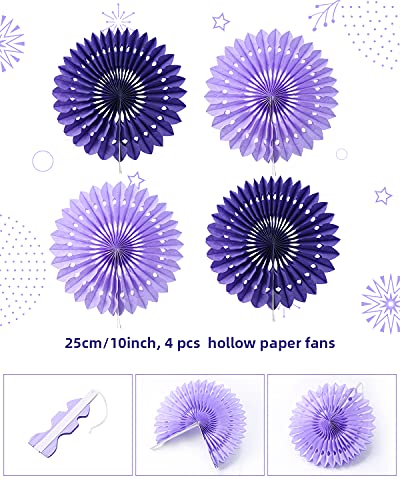 Auihiay 32 Pieces Purple Party Decoration Include Paper Fans, Tissue Paper Pom Poms, Circle Dot Garland and Tissue Paper Tassel for Birthday Wedding Baby Shower Bridal Shower Girls Women Party