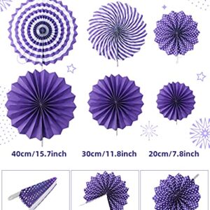 Auihiay 32 Pieces Purple Party Decoration Include Paper Fans, Tissue Paper Pom Poms, Circle Dot Garland and Tissue Paper Tassel for Birthday Wedding Baby Shower Bridal Shower Girls Women Party