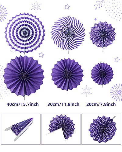 Auihiay 32 Pieces Purple Party Decoration Include Paper Fans, Tissue Paper Pom Poms, Circle Dot Garland and Tissue Paper Tassel for Birthday Wedding Baby Shower Bridal Shower Girls Women Party