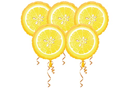 Set of 5 Lemon 18" Foil Party Balloons