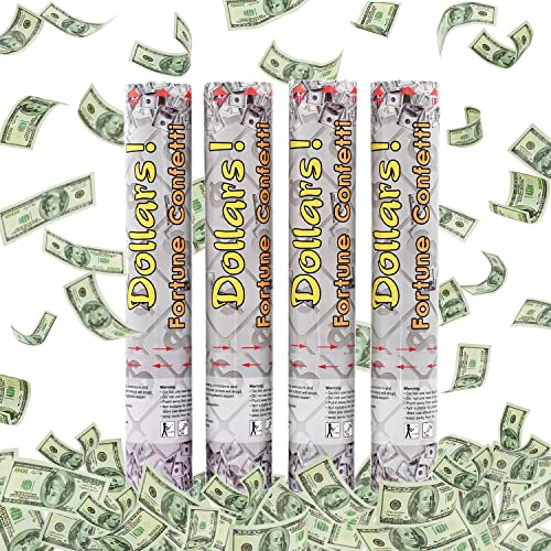 VICKYPOP Confetti Cannon Creative Small Size Dollar Bill Confetti Poppers Suitable for Business Signing, Opening Activities, Promotion and Salary Increase Celebration, Holiday or Birthday Party (Pack of 4)