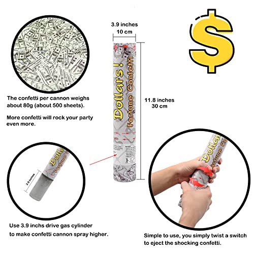 VICKYPOP Confetti Cannon Creative Small Size Dollar Bill Confetti Poppers Suitable for Business Signing, Opening Activities, Promotion and Salary Increase Celebration, Holiday or Birthday Party (Pack of 4)