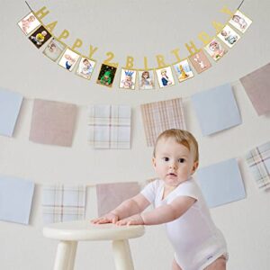 Labakita Happy 2nd Birthday Photo Banner - Baby 2nd Birthday Photo Frame Photo Banner - Baby Boy or Girl's 2nd Birthday Party Decorations Supplies - Two Years Old Birthday Sign (Gold)