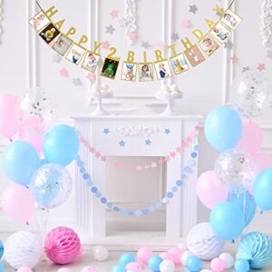 Labakita Happy 2nd Birthday Photo Banner - Baby 2nd Birthday Photo Frame Photo Banner - Baby Boy or Girl's 2nd Birthday Party Decorations Supplies - Two Years Old Birthday Sign (Gold)