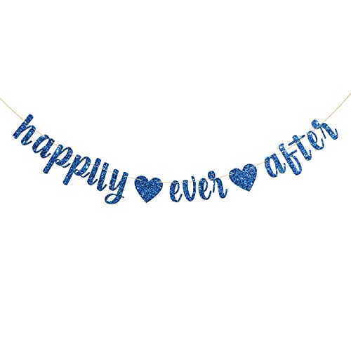 Belrew Happily Ever After Banner, Engagement Party Decor, Bridal Shower Party Decoration Supplies, Glittery Blue