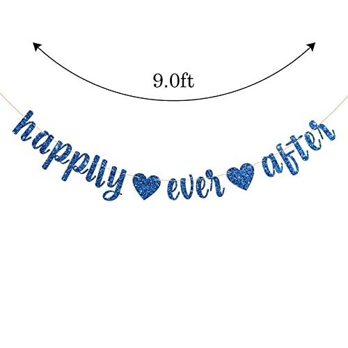 Belrew Happily Ever After Banner, Engagement Party Decor, Bridal Shower Party Decoration Supplies, Glittery Blue