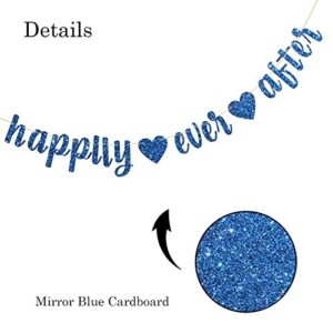 Belrew Happily Ever After Banner, Engagement Party Decor, Bridal Shower Party Decoration Supplies, Glittery Blue