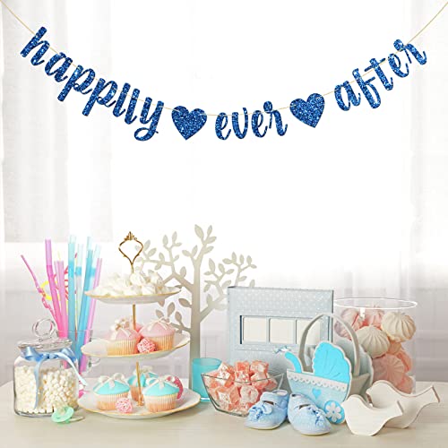 Belrew Happily Ever After Banner, Engagement Party Decor, Bridal Shower Party Decoration Supplies, Glittery Blue