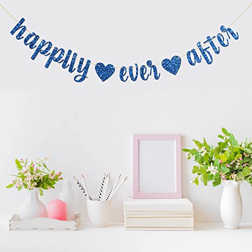 Belrew Happily Ever After Banner, Engagement Party Decor, Bridal Shower Party Decoration Supplies, Glittery Blue