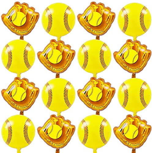 16 Pieces Softball Mylar Party Balloons 18 Inch Ball 20 Inch Glove Foil Balloons Sports Theme Softball Party Favors Softball Decorations Softball Birthday Party Supplies for Athletic Gifts Photo Props