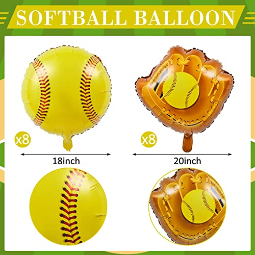 16 Pieces Softball Mylar Party Balloons 18 Inch Ball 20 Inch Glove Foil Balloons Sports Theme Softball Party Favors Softball Decorations Softball Birthday Party Supplies for Athletic Gifts Photo Props