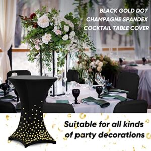 Cocktail Table Covers Highboy Cocktail Table Spandex Covers Gold Dot for Happy New Year, 32 x 43 in Fitted Stretch Cocktail Tablecloth for Round Tables for Wedding, Banquet and Party (Black, 4 Pcs)