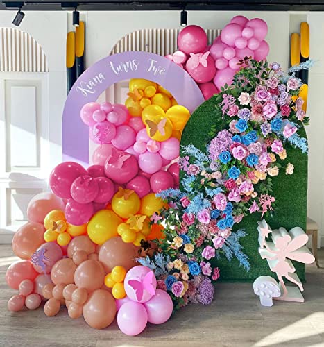 Hot Pink Yellow Balloons Garland Kit - Mustard Yellow Pink Balloon Latex Pastel Balloons Arch For Baby Shower Princess Bridal Shower Birthday Party Decorations