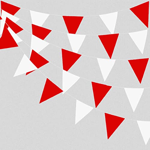 Red and White Fabric Carnival Pennant Banner 40 Meters 131 Feet, Outdoor Garden Flag Buntings, Festive Party Decorations for Birthday Decoration Baby Shower Wedding Valentines Day